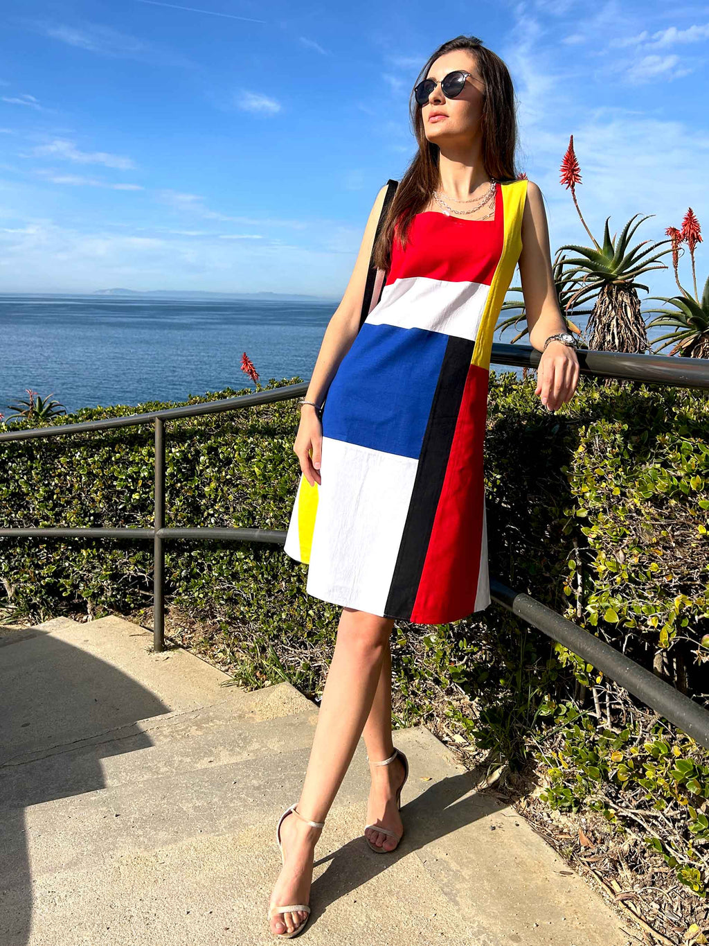 Mia California Colors Mondrian Hand Woven Cotton Patchwork Dress ...