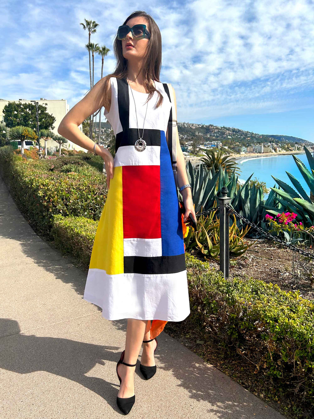 Mckinley California Colors Mondrian Hand Woven Cotton Patchwork Dress ...