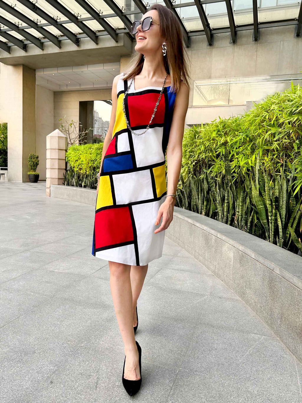 Priscilla California Colors Mondrian Hand Woven Cotton Patchwork Dress ...