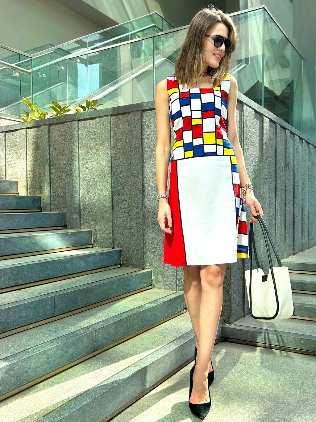 Pam California Colors Mondrian Hand Woven Cotton Patchwork Dress ...