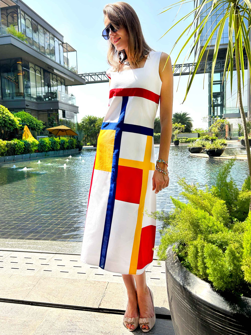 Pristina California Colors Mondrian Hand Woven Cotton Patchwork Dress ...