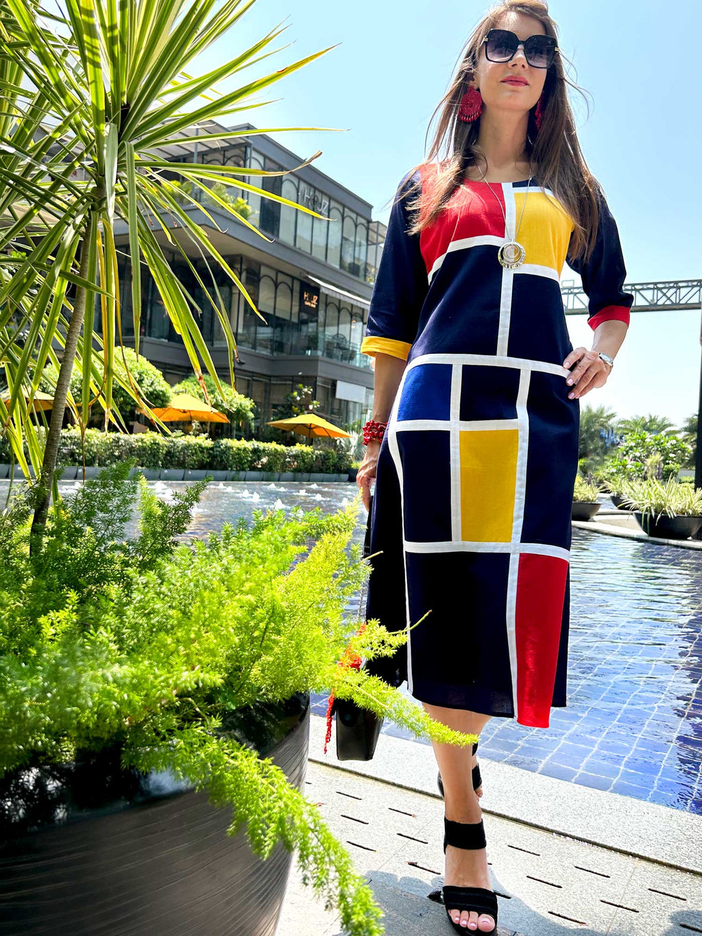 Meadow California Colors Mondrian Hand Woven Cotton Patchwork Dress ...